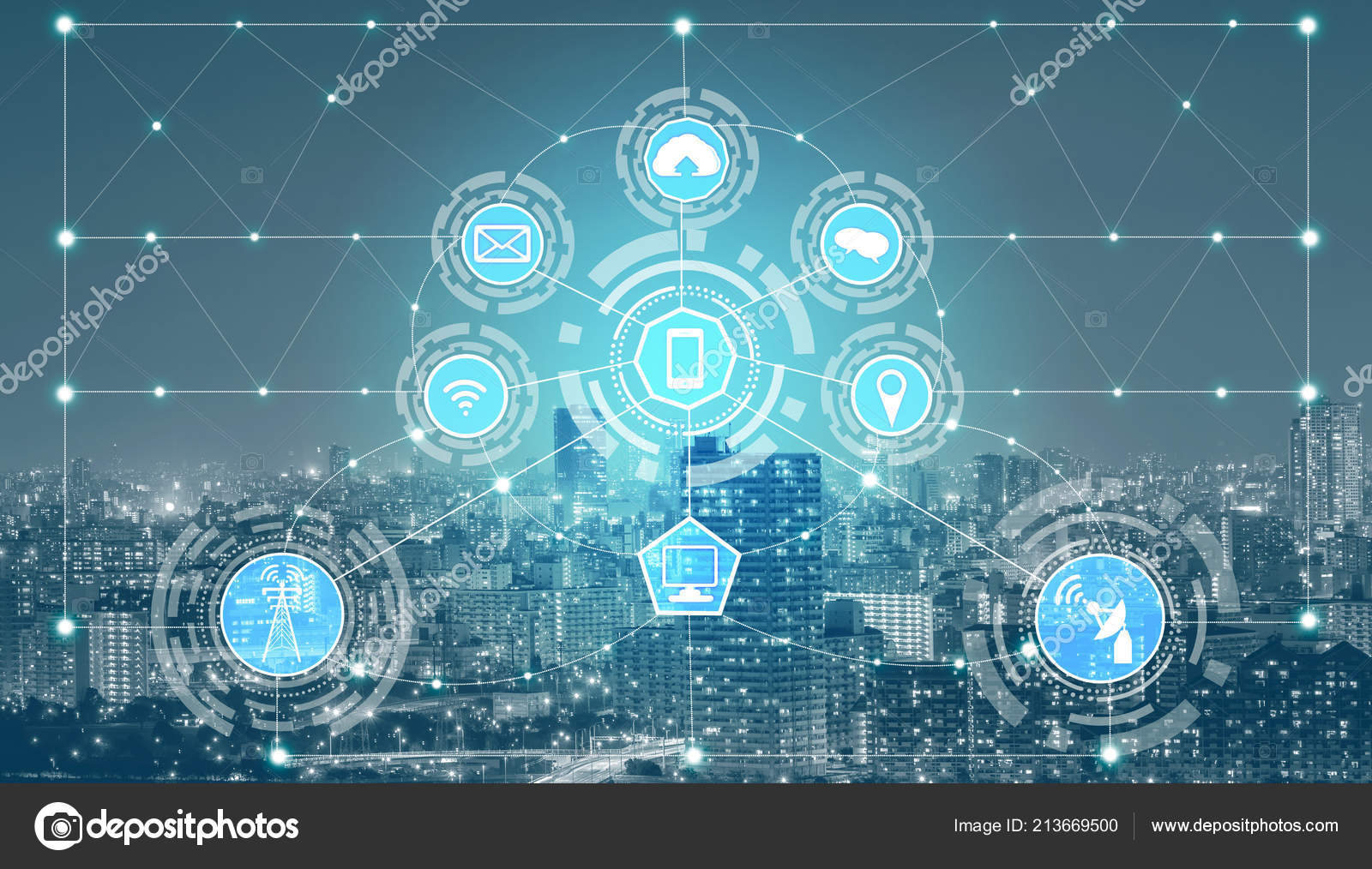 Smart City Wireless Communication Network Graphic Showing Concept ...