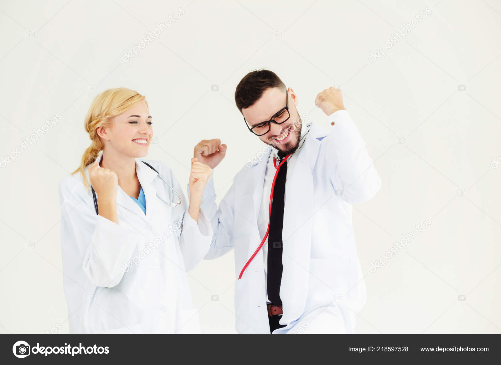 Happy Successful Doctor Celebrates Victory Hospital Office Another ...