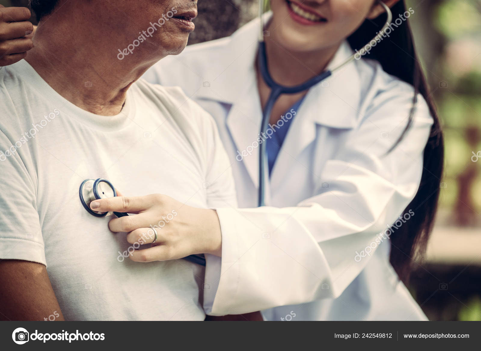 Friendly Doctor Taking Care Senior Man Hospital Garden Medical ...