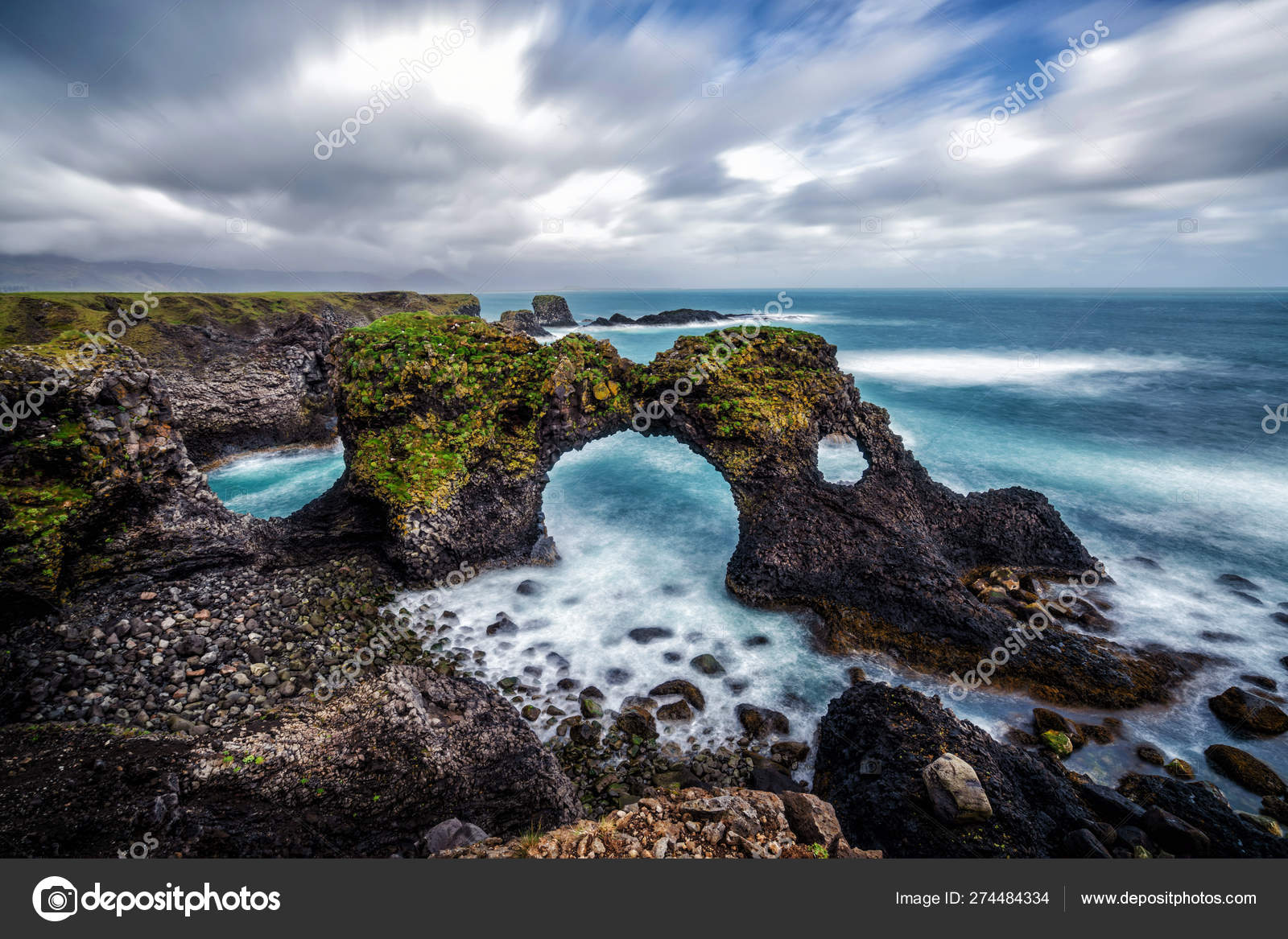 Gatklettur basalt rock in Arnarstapi in Iceland. Stock Photo by ...