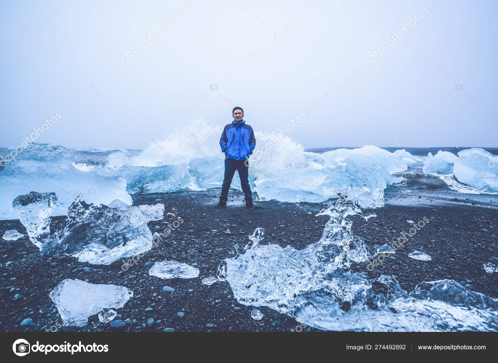 Man traveler on Diamond Beach in Iceland. Stock Photo by ©BiancoBlue ...
