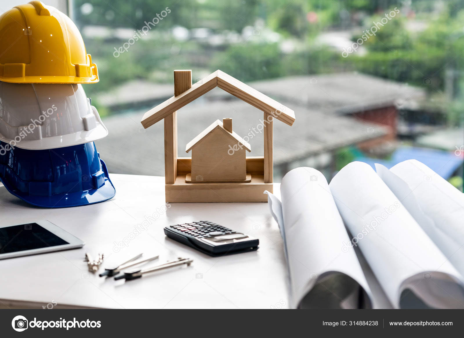 Workspace of architect and engineer construction. — Stock Photo ...