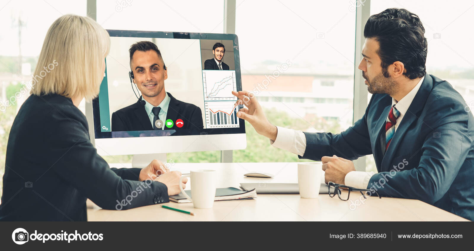 Video Call Group Business People Meeting Virtual Workplace Remote ...