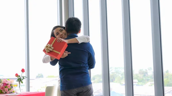 Romantic Couple Giving Gift Lover Restaurant Happy Couple Lifestyle Stock Photo by ©BiancoBlue ...