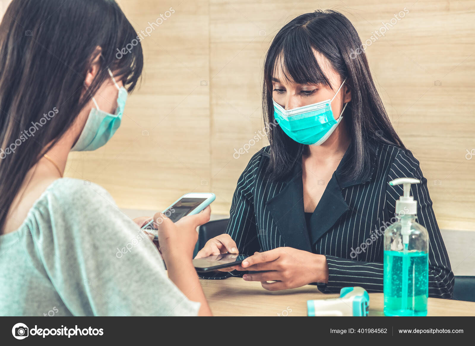 Receptionist Guest Wearing Face Mask Front Desk While Having ...
