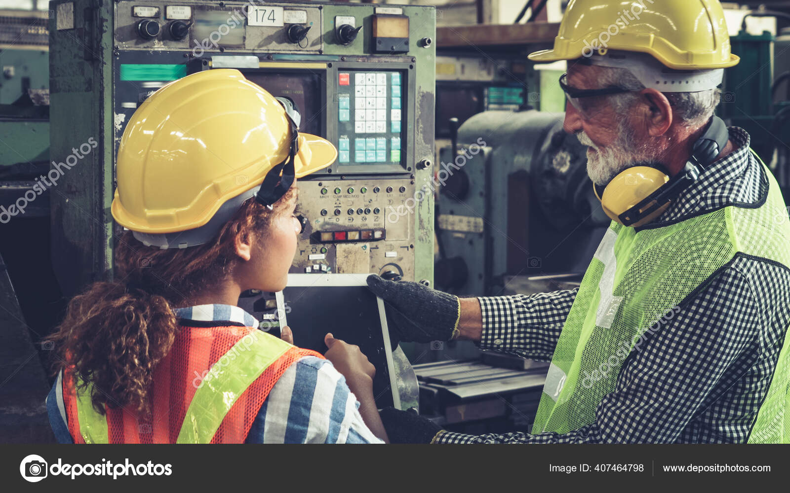 Group Factory Workers Using Machine Equipment Factory Workshop Industry ...