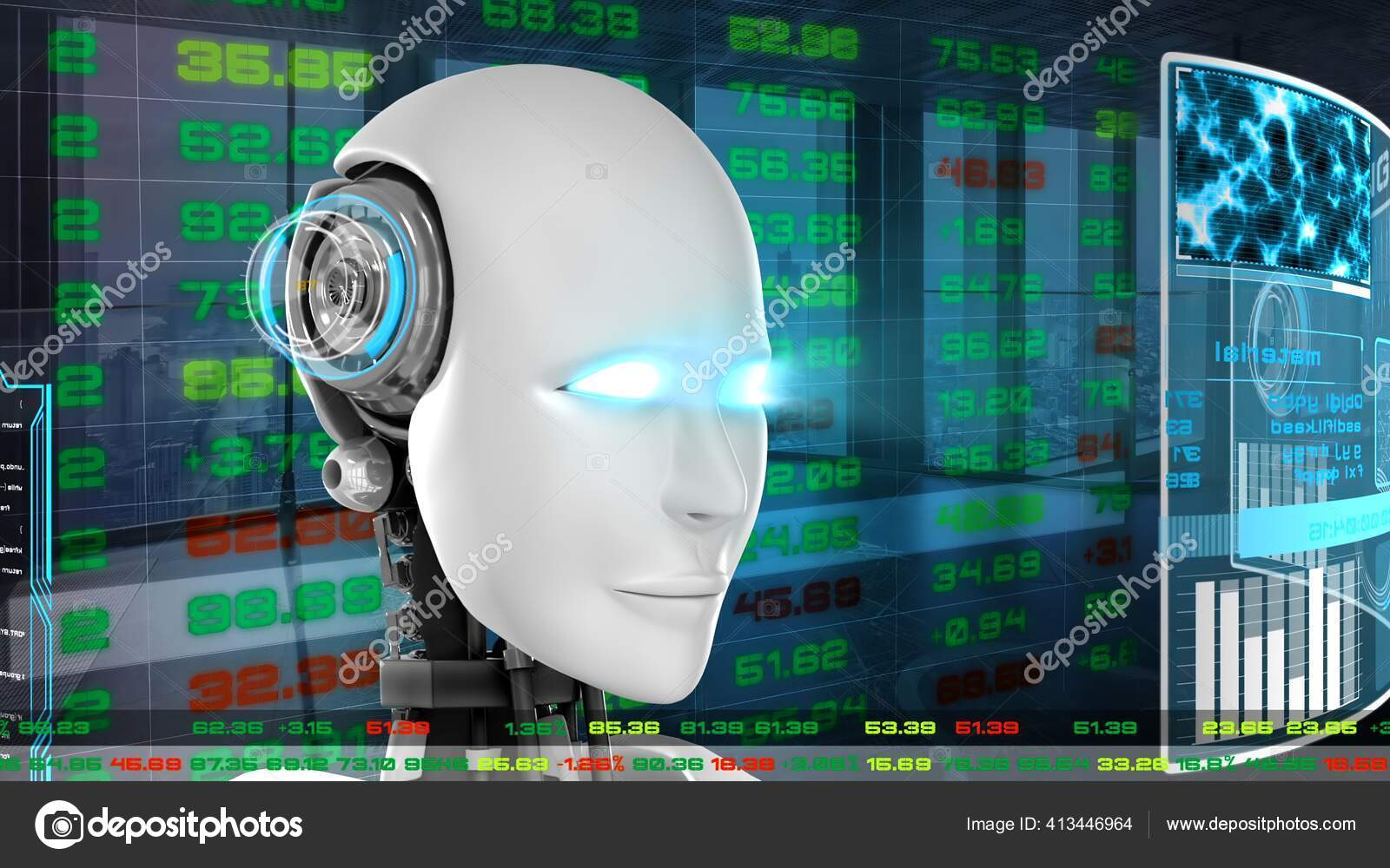 Futuristic robot, artificial intelligence CGI for stock exchange market trading — Stock Photo ...